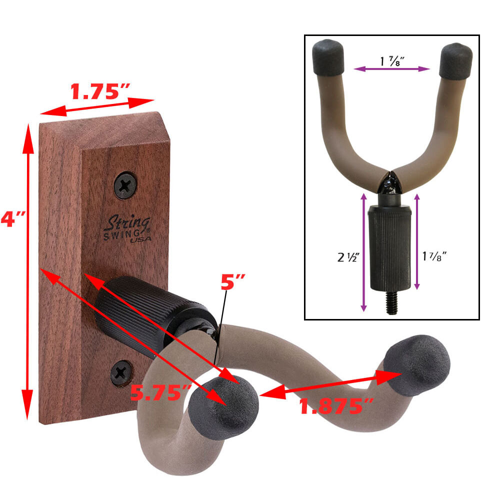 String Swing Wall Mount Guitar Hanger - Black Walnut - Cosmo Music