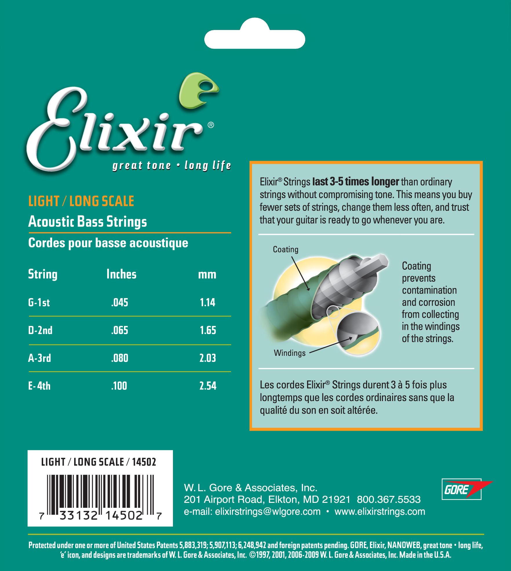 Elixir 80/20 Bronze Acoustic Bass Guitar Strings with Nanoweb Coating ...