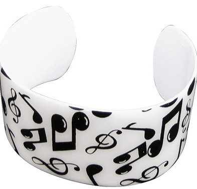 Music Notes Cuff Bracelet - White/Black - Cosmo Music