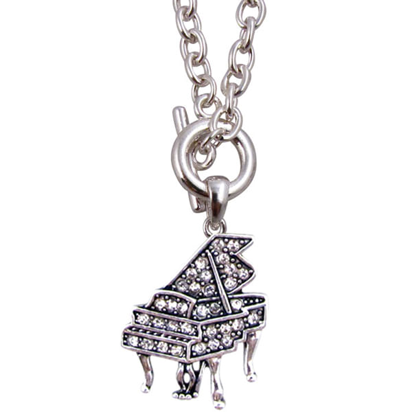 Grand Piano Toggle Necklace with Rhinestones - Silver - Cosmo Music