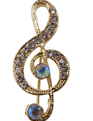 G-Clef Brooch - Gold with Iridescent Stones - Cosmo Music