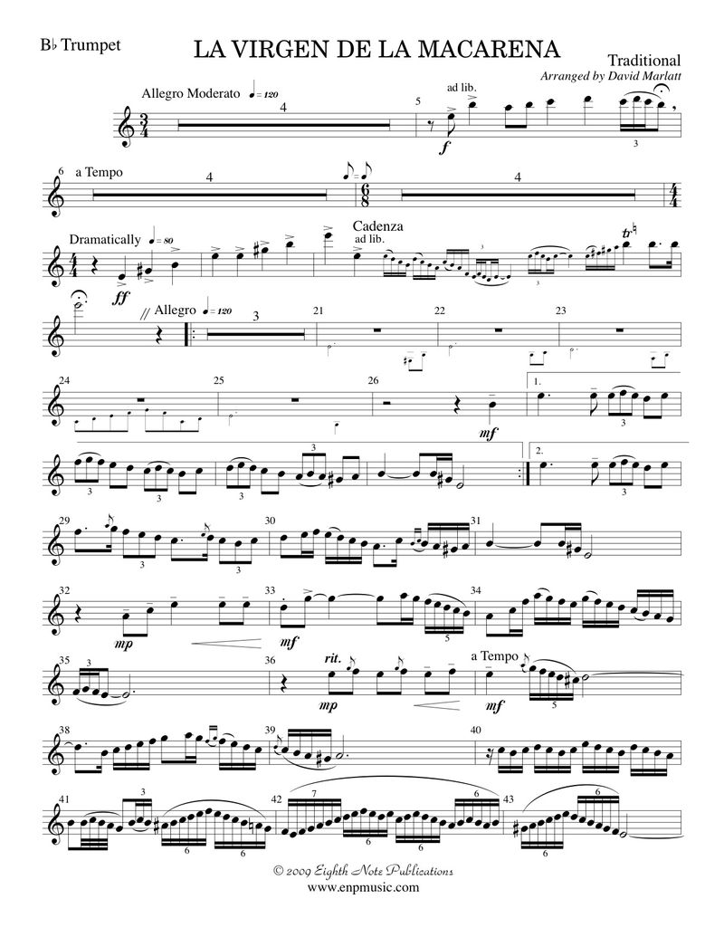 Music La Virgen de la Macarena (Trumpet/pno) - Cosmo Music