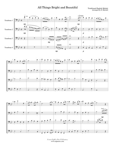 All Things Bright and Beautiful - (Trombone Quartet) - Cosmo Music